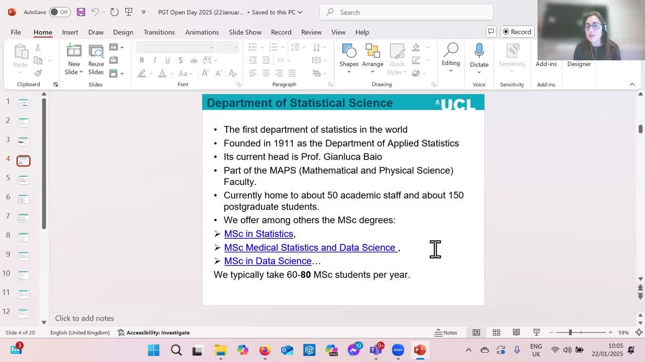 - UCL Statistical Science - Postgraduate Virtual Open Day January 2025