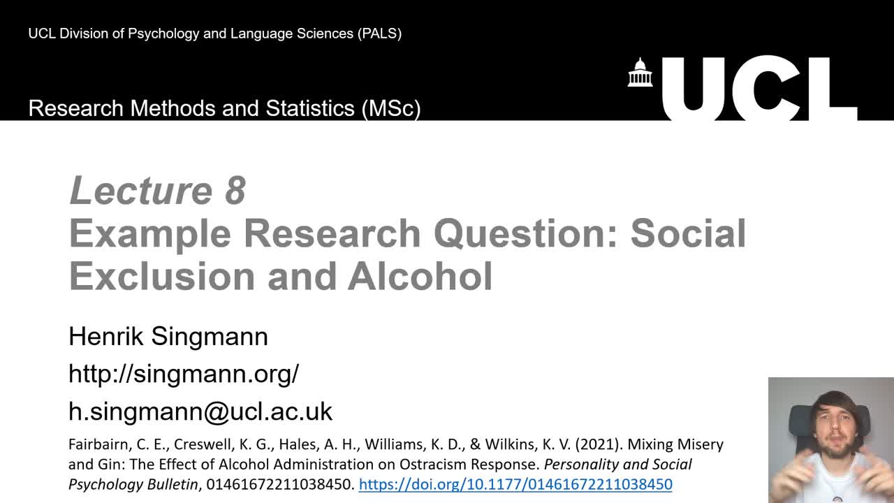 - MSc Statistics, Lecture 8: Summary Example Research Question