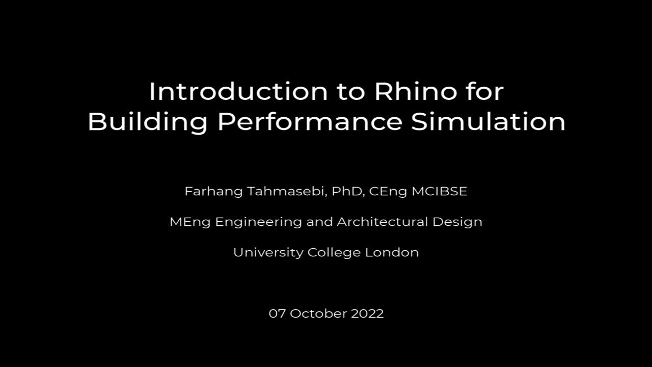 - Introduction to Rhino for Building Performance Simulation
