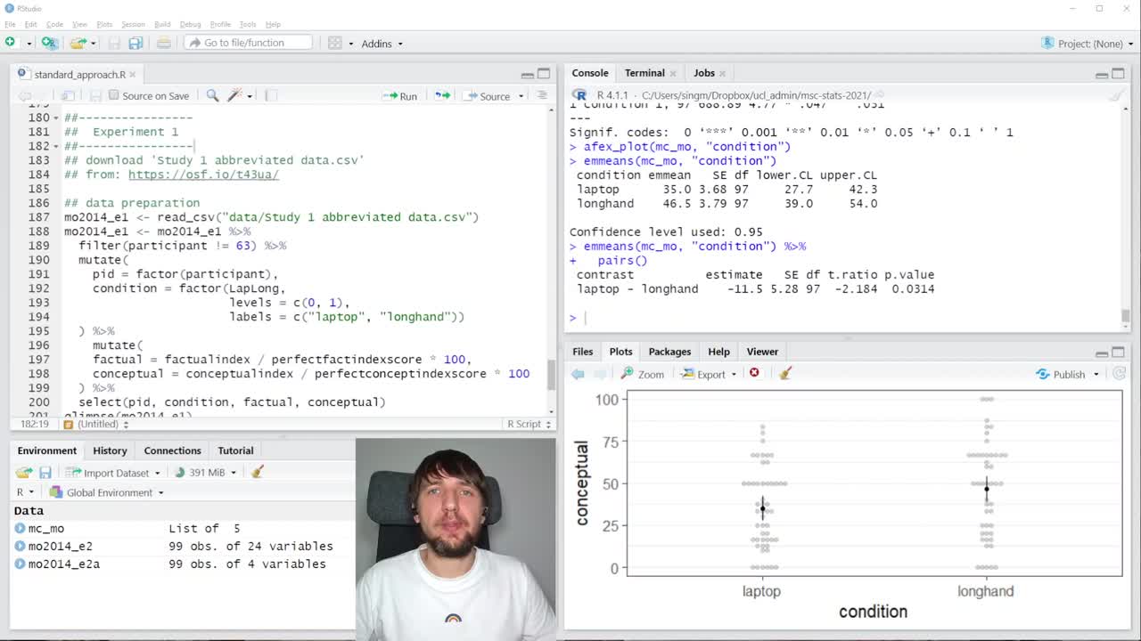 - MSc Statistics, Lecture 4: Mueller and Oppenheimer (2014) Exp.1