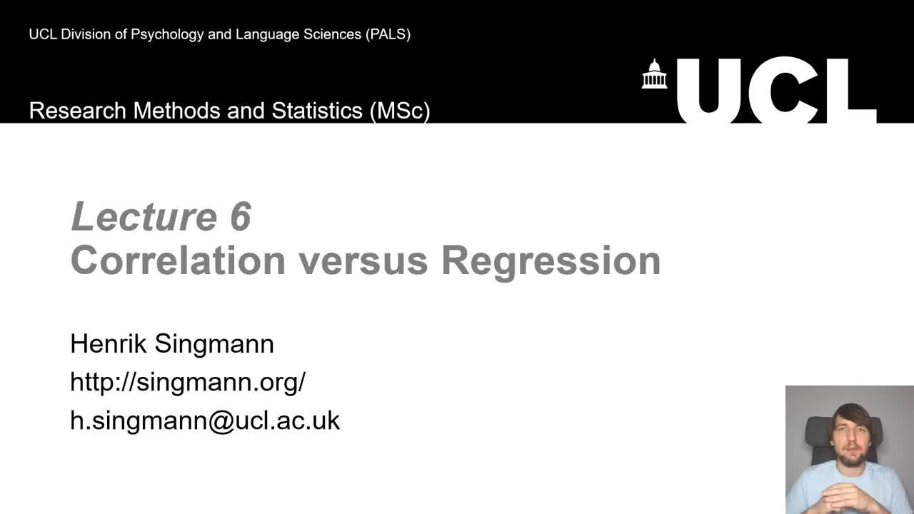 - MSc Statistics, Lecture 6: Correlation vs. Regression