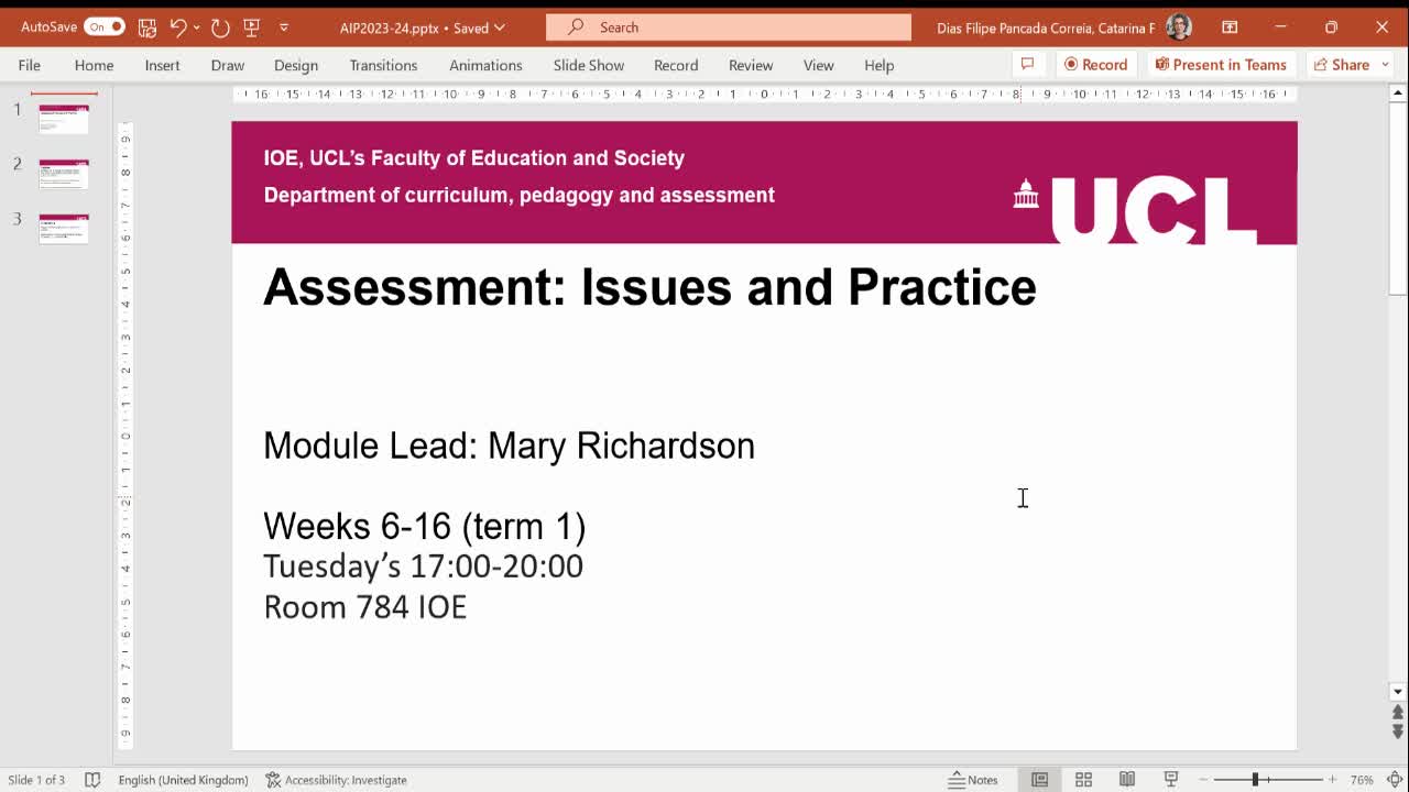 - Assessment: Issues and Practice (CPAS0062)